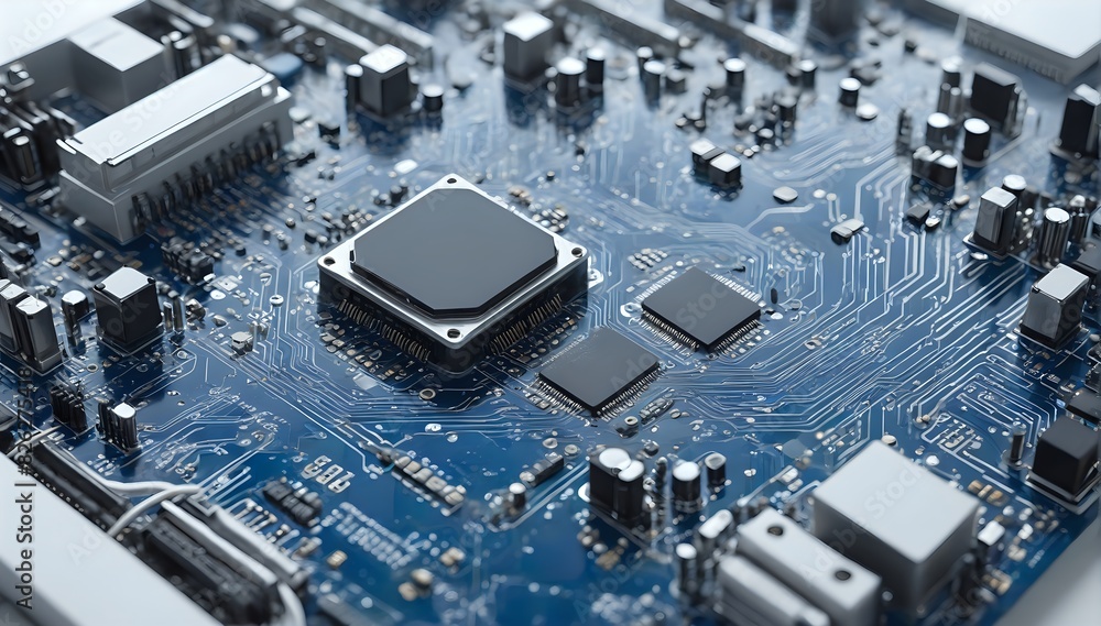 High-Resolution Image of a Motherboard with Integrated Components ...