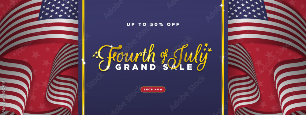 Horizontal Fourth of July 50% Grand Sale sign banner with shop now CTA ...