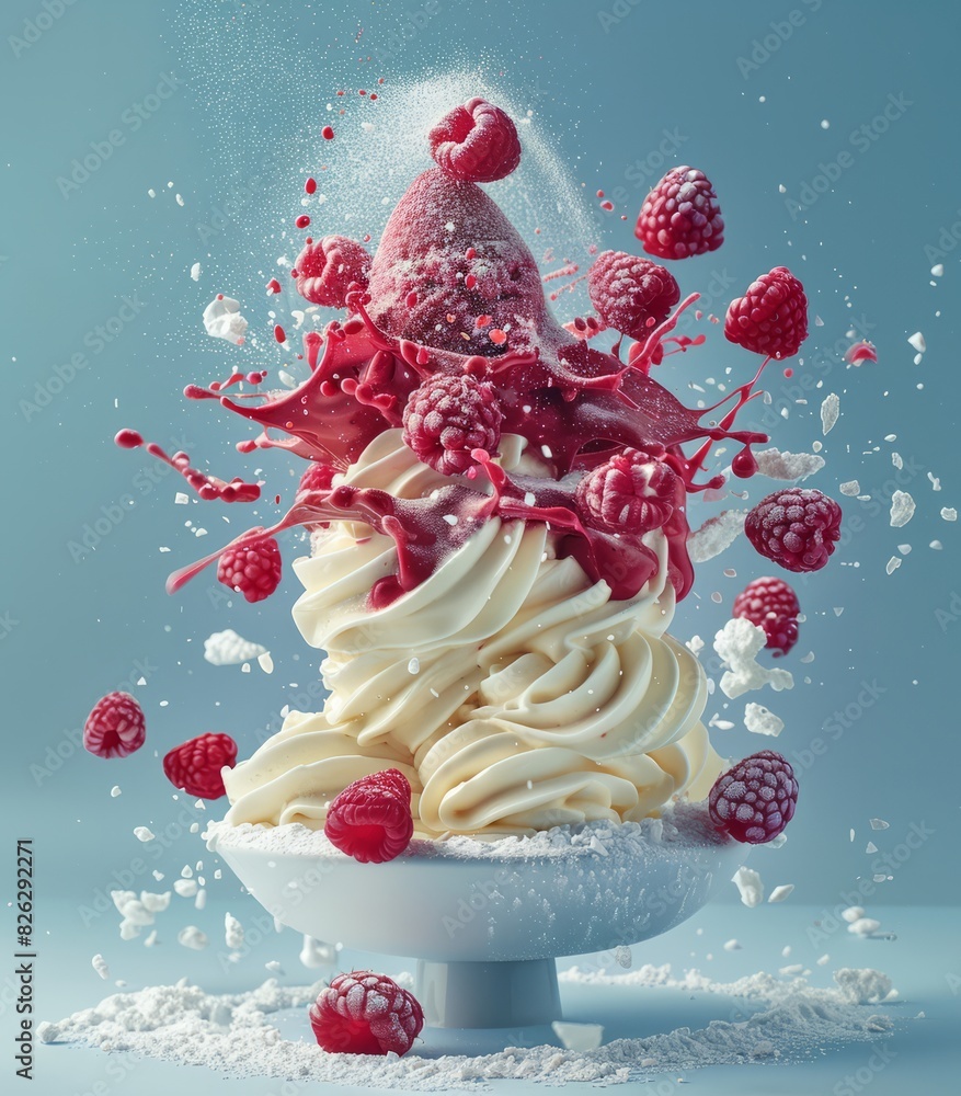 Photograph of an explosion of a deconstructed frozen Vacherin with its ...