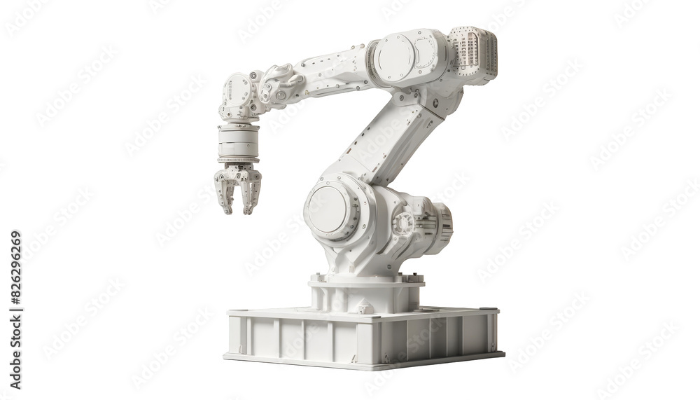 White Industrial robot arm cut out transparent isolated on white ...