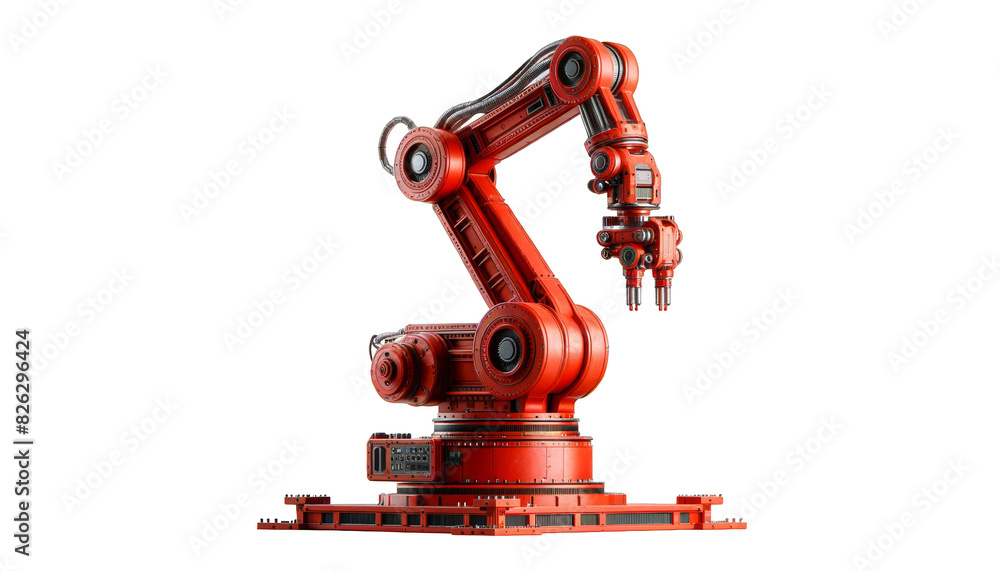 Red Industrial robot arm cut out transparent isolated on white ...