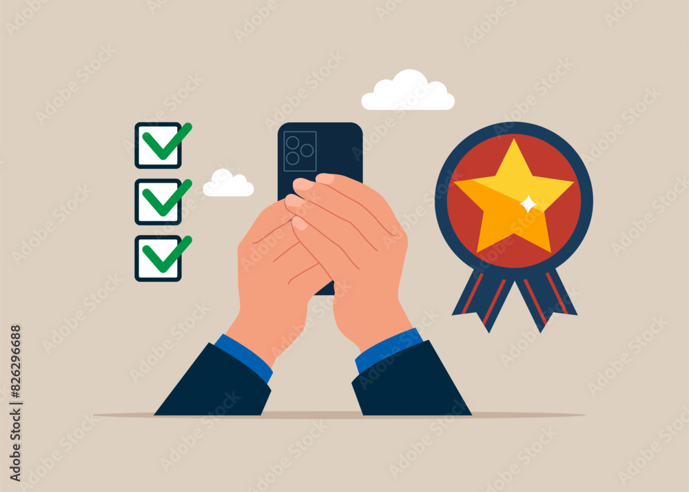 Businessman with smartphone check quality with passed checklist ...