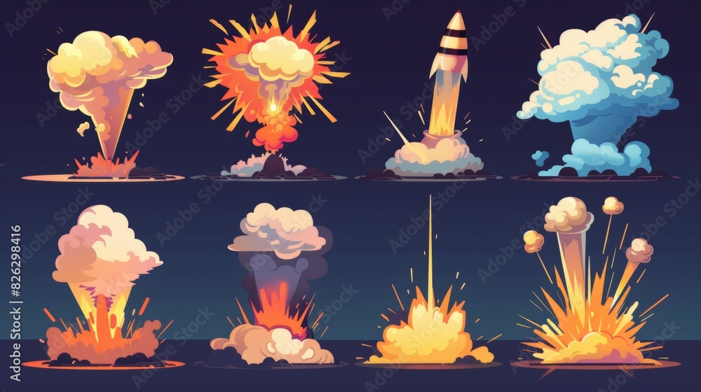 A cartoon explosion of an atomic bomb mushroom or an explosion of TNT ...