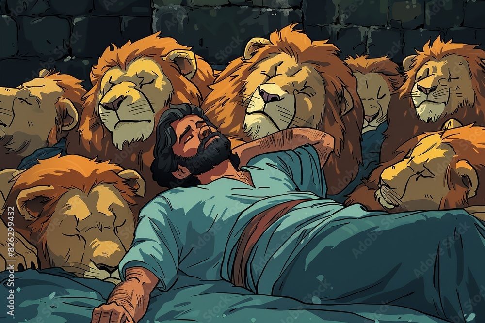 Experience the miraculous scene of Daniel standing unharmed amidst ...