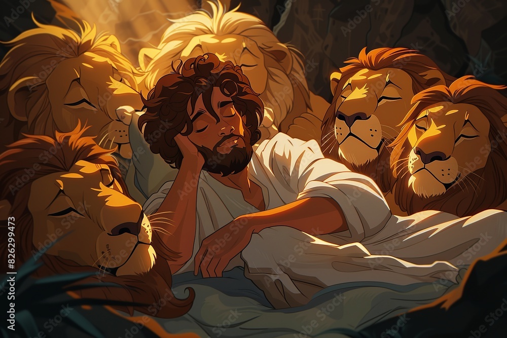 Experience the miraculous scene of Daniel standing unharmed amidst ...