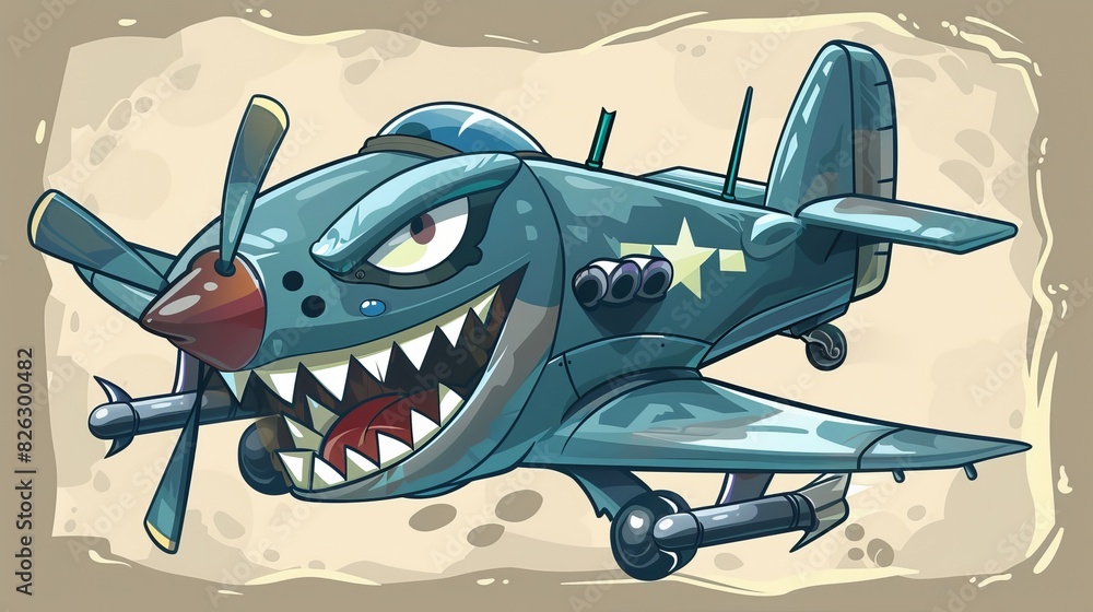 Character clip art of a happy cartoon fighter jet. Modern illustration ...