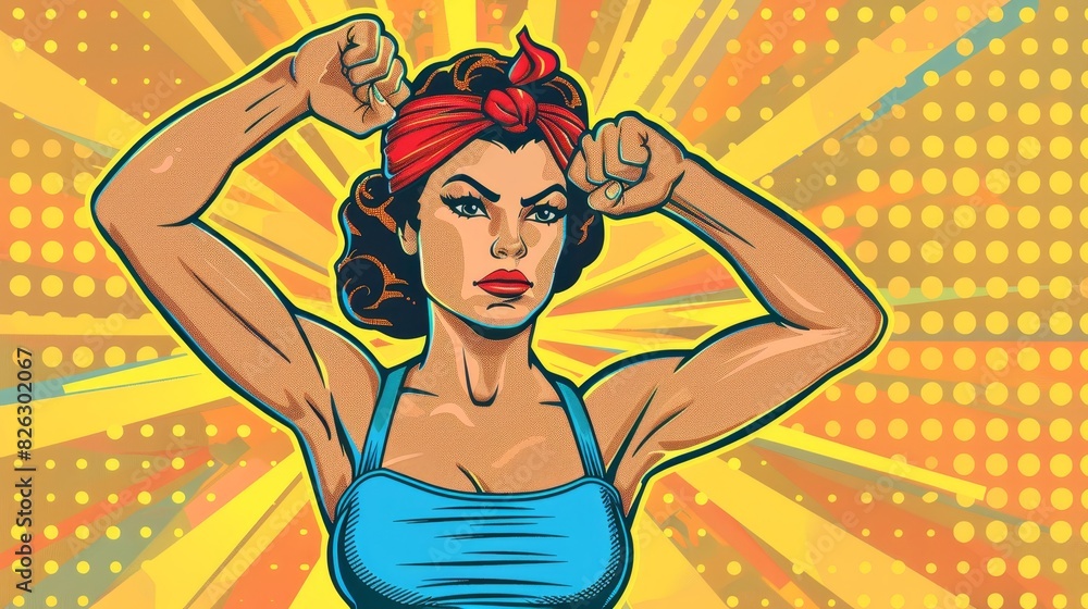 We Can Do It! Pop Art super hero woman. Female advertising poster. Girl ...