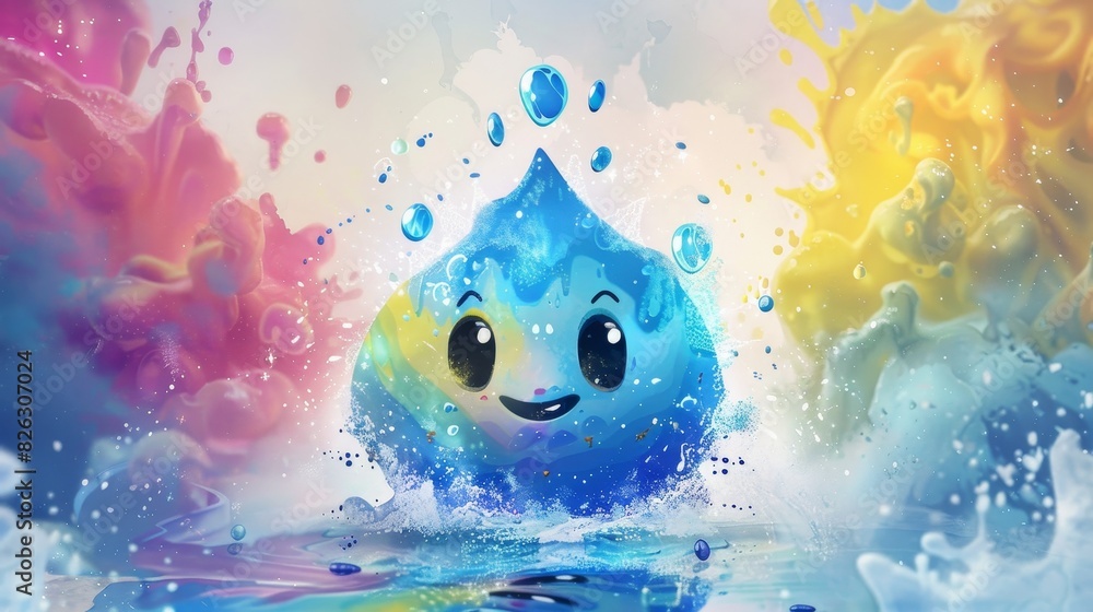 Animated generative illustration of a cute adorable water drop ...