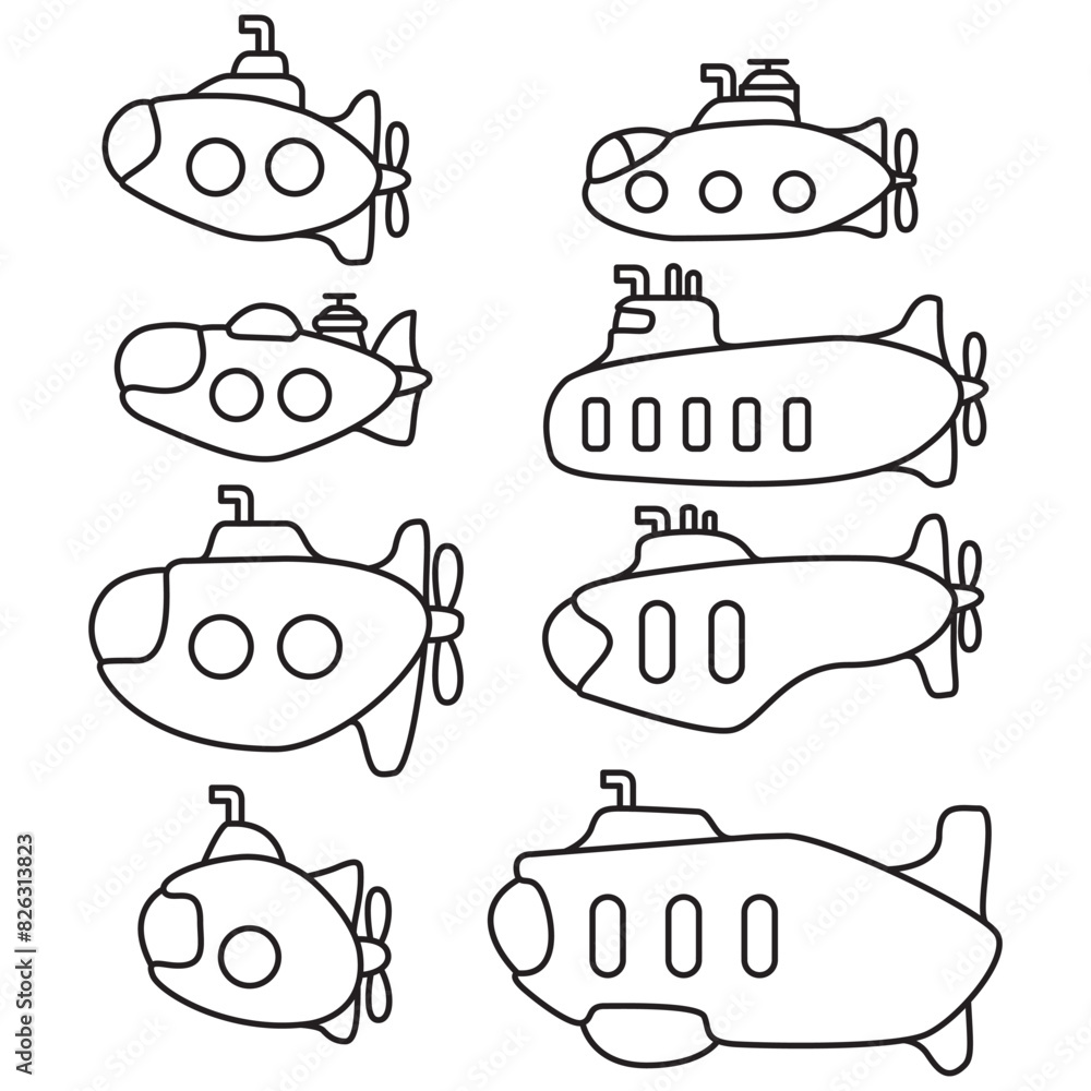 Underwater boat.Submarine undersea.Submarine under water. Outline ...