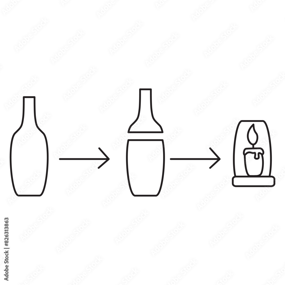 Lamps made of glass jars.Outline DIY lantern icon.Upcycle idea ...