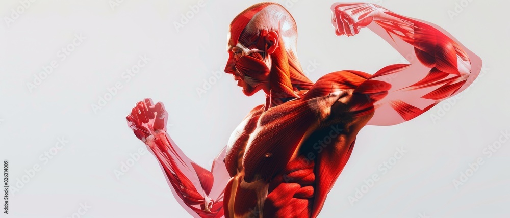 Anatomical illustration of human muscles flexing, showcasing detailed ...