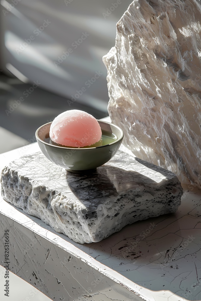 Mockup hot matcha Japanese green tea latte with strawberry moji product ...