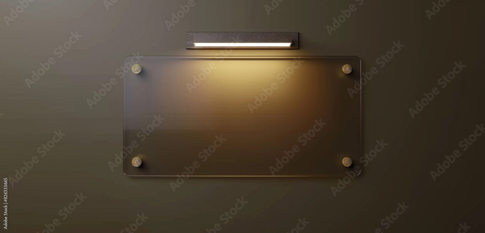 Acrylic name plate on a dark olive wall, isolated on transparent ...