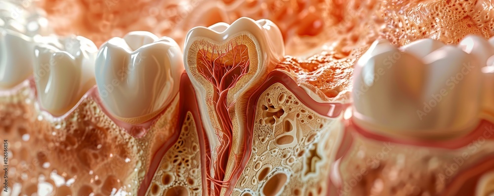 dental anatomy with this 3D rendering, focusing on the cross-section ...