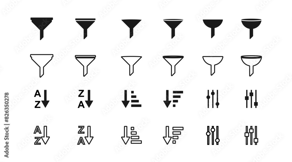 filtering and sorting icon set. vector illustration isolated on white ...