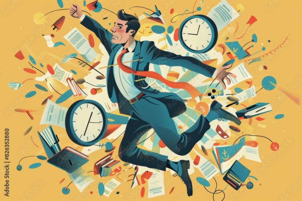 businessman multitasking and juggling different tasks at the same time ...