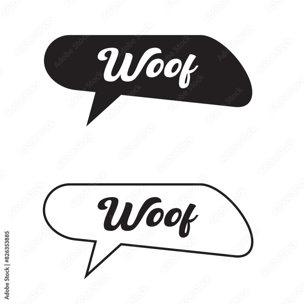 Woof text in a speech bubble balloon silhouette . Cute cartoon comics ...