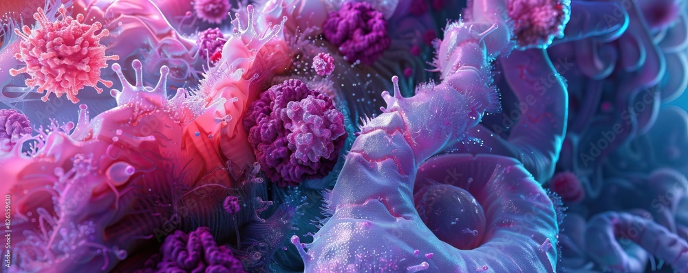 A futuristic depiction of intestinal cells in neon colors, inspired by ...