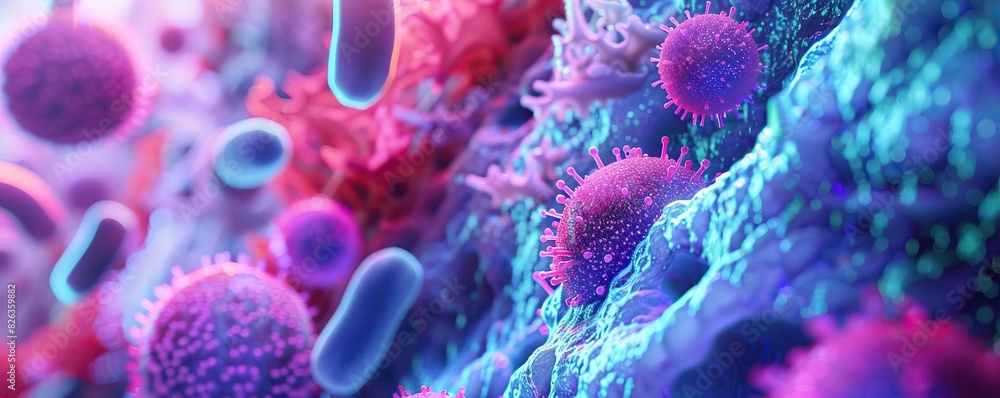 A futuristic depiction of intestinal cells in neon colors, inspired by ...