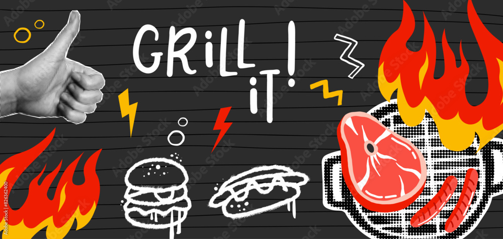 BBQ poster, restaurant grill flyer, vintage barbecue template with ...