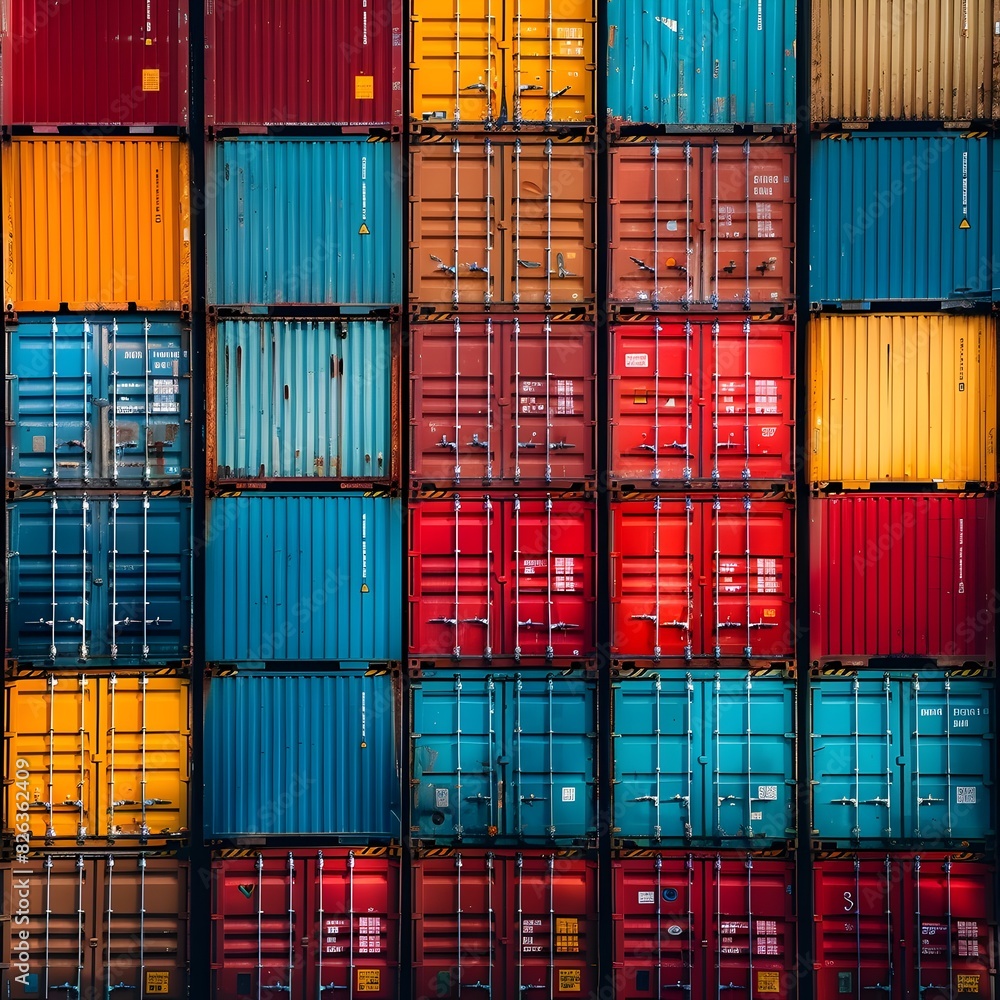 Colorful Stacked Shipping Containers in Dockyard Global Logistics and ...