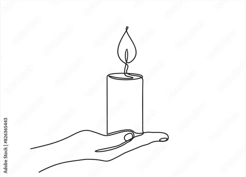 Continuous one line drawing of a hand holding burning candle. Human ...