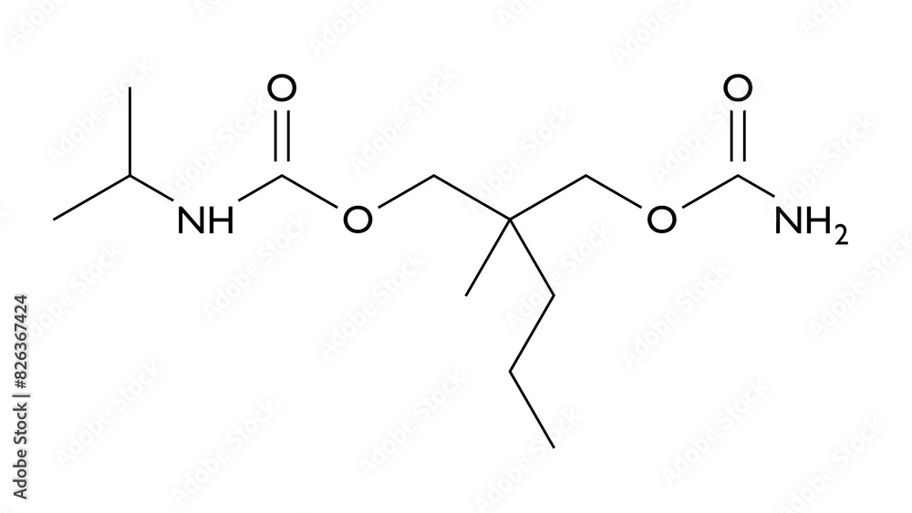 carisoprodol molecule, structural chemical formula, ball-and-stick ...