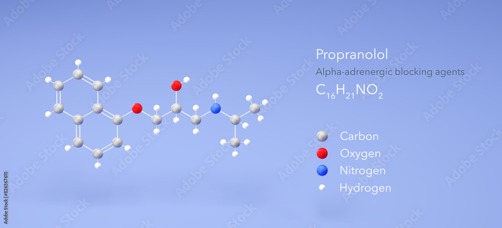 propranolol molecule, molecular structures, beta blocker, 3d model ...