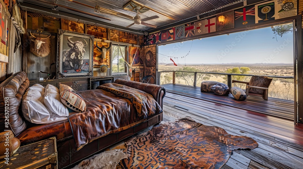 bedroom with an Australian outback station theme, featuring rustic ...