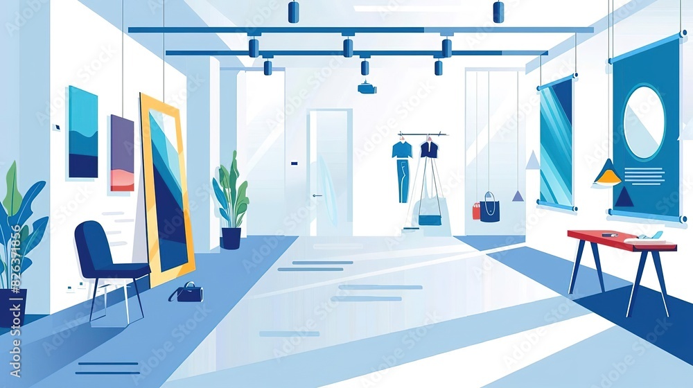 Clean geometric lines in a contemporary art gallery, white walls, sleek ...