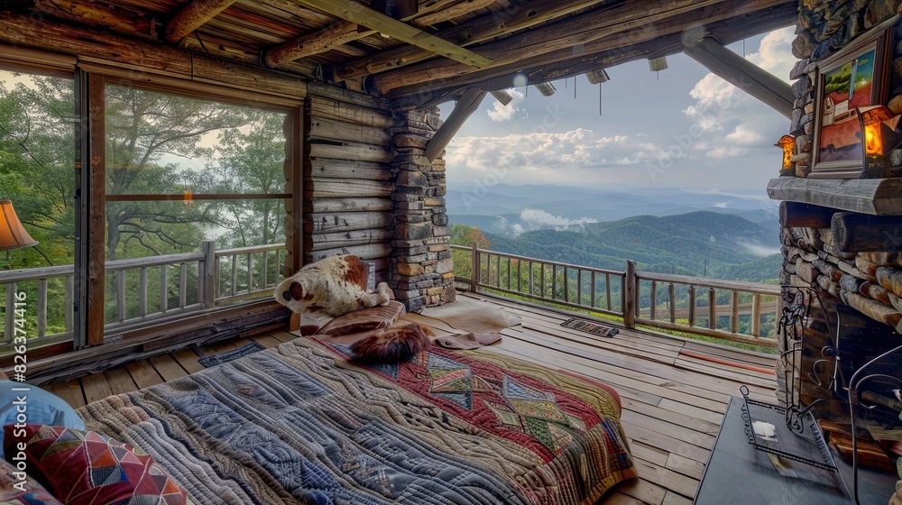 bedroom with a rustic Appalachian trail cabin theme, including hand ...