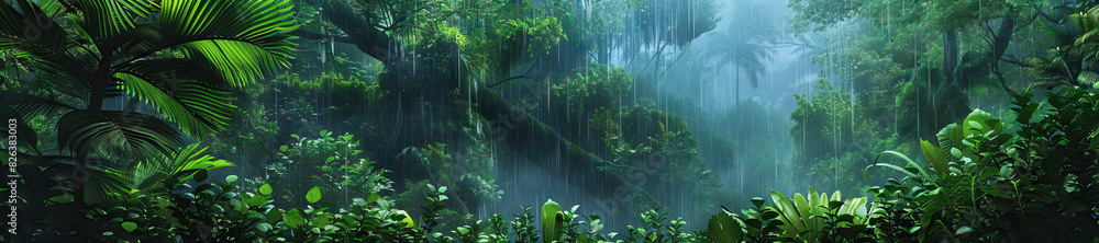 Monsoon Forest: A lush monsoon forest scene with dense foliage ...