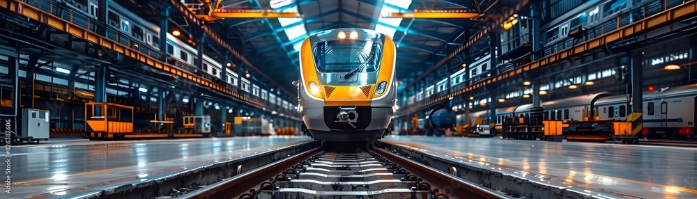 High Speed Train Manufacturing Process in Industrial Factory Interior ...