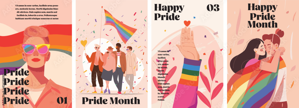 Gay Pride Month Poster Design Collection Set Of Banners For Lgbtq