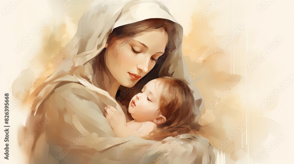 Virgin Mary with Infant Jesus A tender portrayal of Mary holding baby ...
