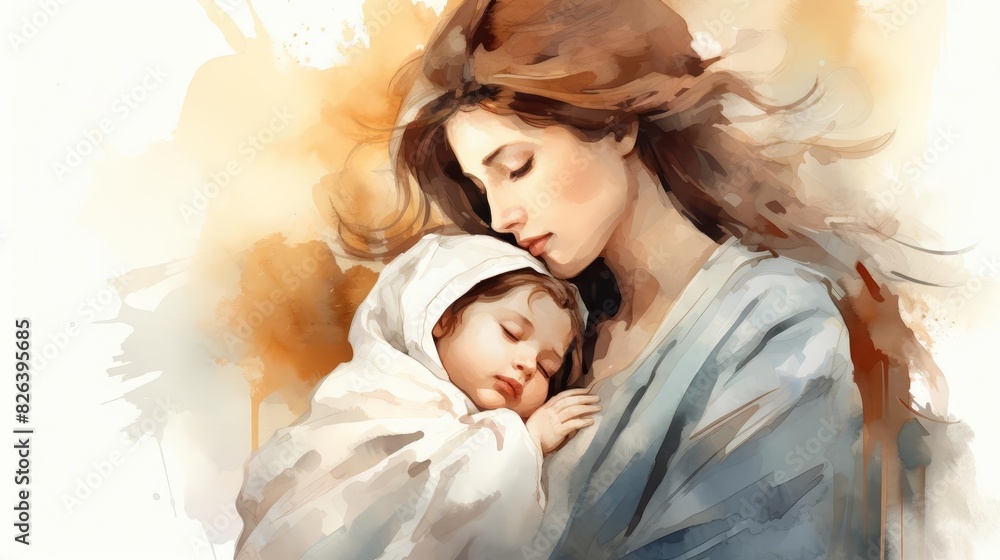 Virgin Mary with Infant Jesus A tender portrayal of Mary holding baby ...