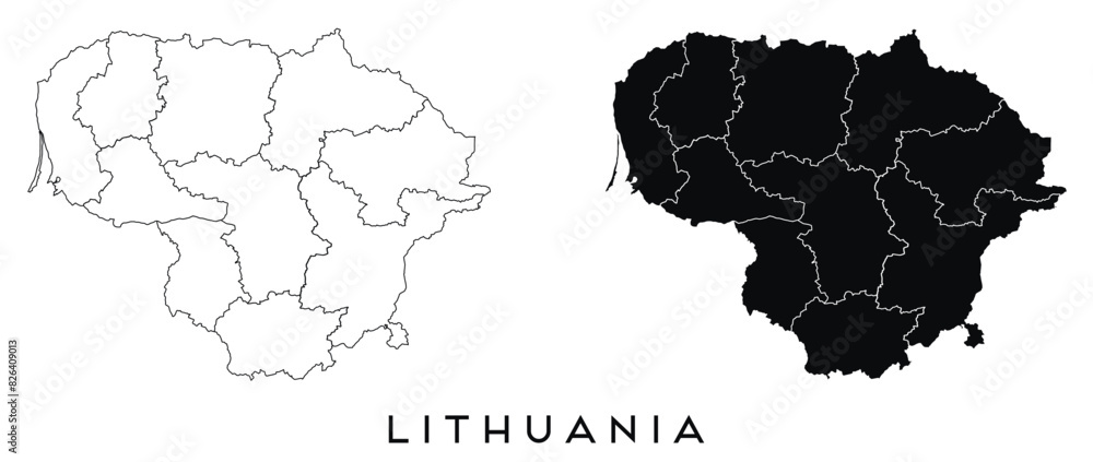 Lithuania map of city regions districts vector black on white Stock ...
