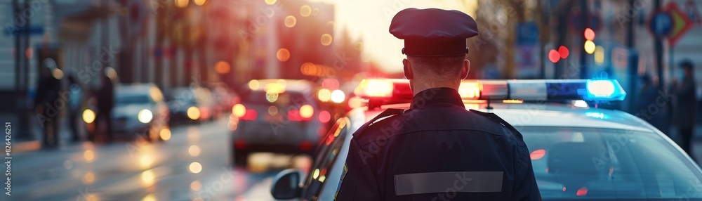 Police officer in uniform, directing traffic on a busy street ...