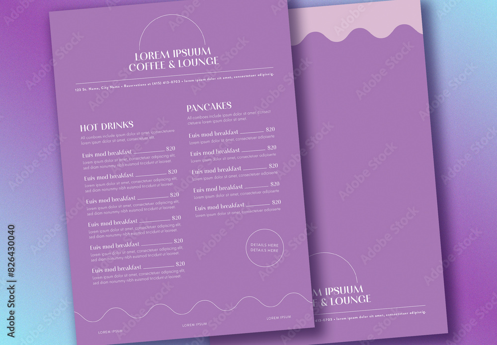 Menu Layout with Pink and Purple Accents Stock Template | Adobe Stock