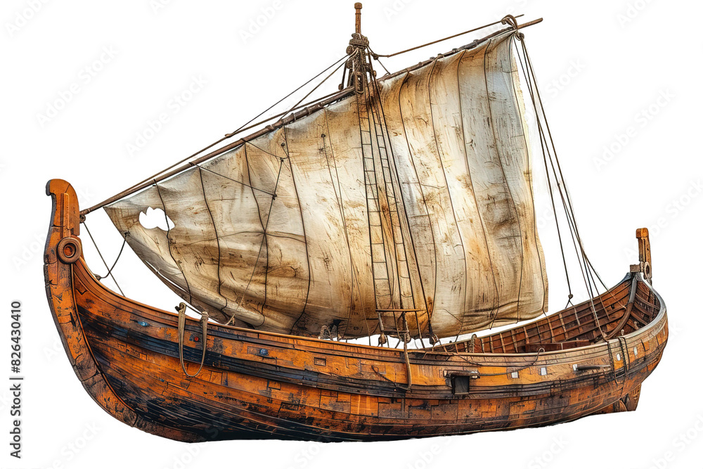 side view ancient Roman sailboat isolated on transparent background ...