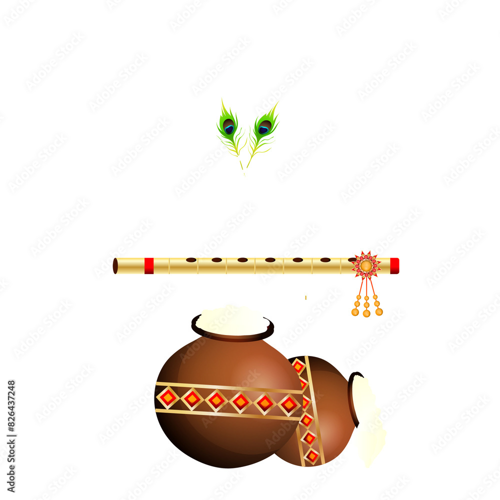 Dahi Handi poster design with full curd pot and golden flute on png ...