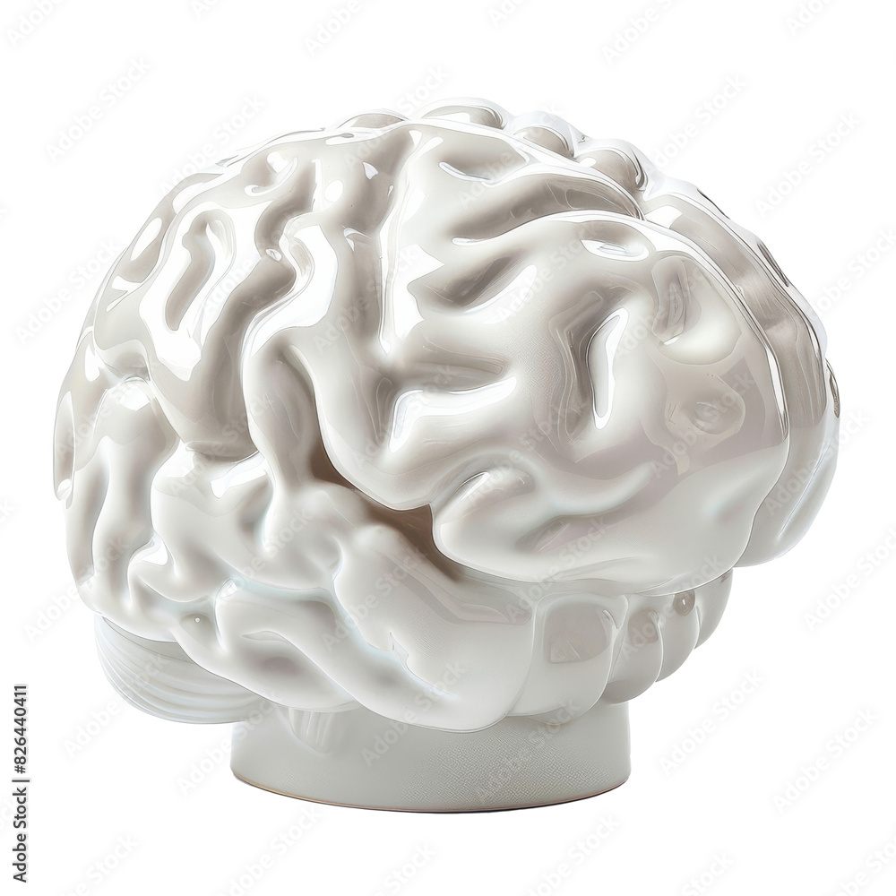 Shiny white porcelain model of human brain on transparent background ...