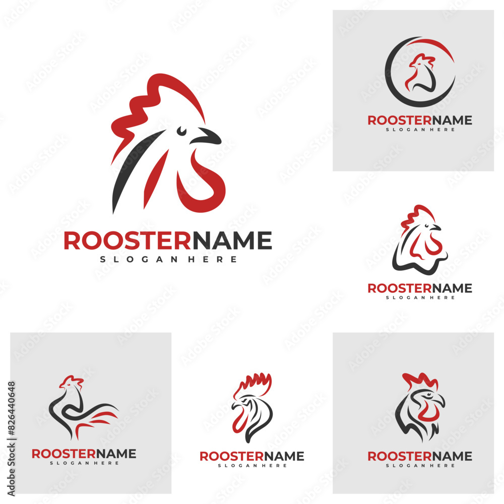 Set of Rooster logo vector template, Creative Rooster head logo design ...