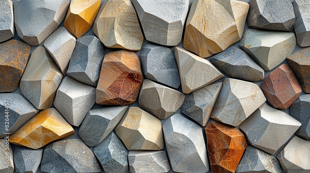 Abstract rocks and pebbles arranged in a geometric pattern, with each ...