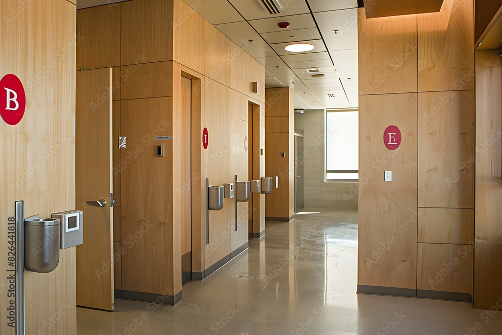 Gender-neutral restrooms: Create an image of modern, clean, and ...