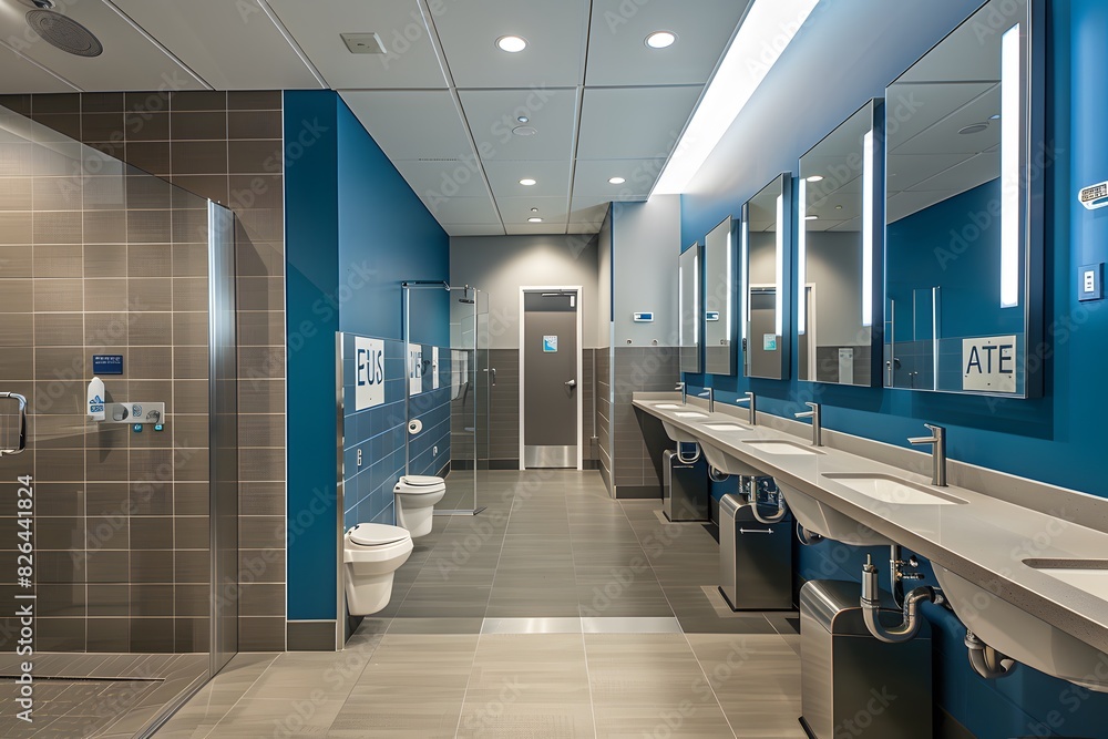 Gender-neutral restrooms: Create an image of modern, clean, and ...