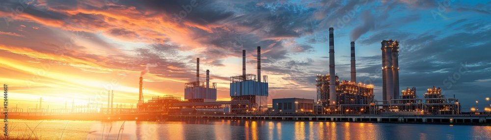 Electric power plant at sunset with dramatic sky, high-resolution image ...