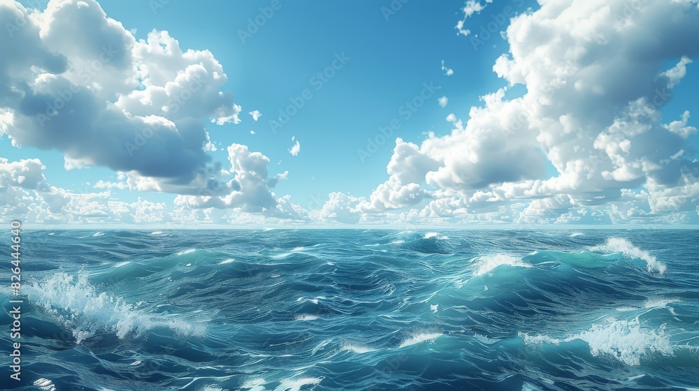 A digital artwork of a Pacific Ocean view from Hawaii, with the vast ...