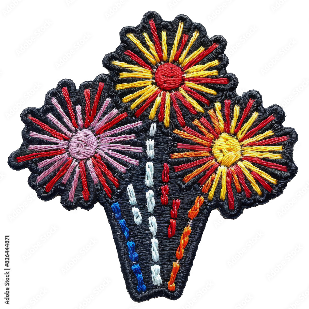 Colorful embroidered fireworks patch on transparent background Stock ...