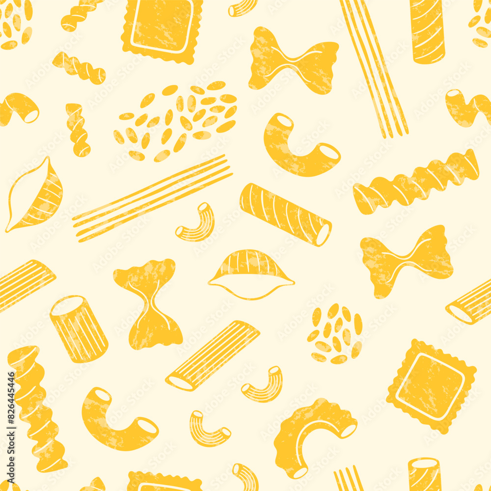 Pasta types seamless pattern. Different shapes of Italian pasta ...